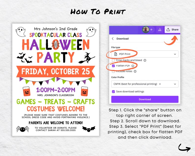 Editable Halloween Class Party Invite: Elementary School Flyer Template ...