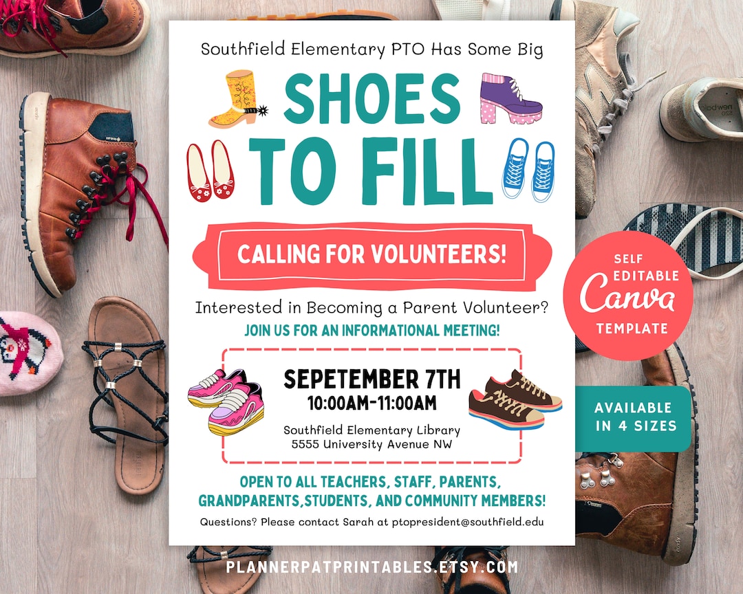 Editable PTA PTO Volunteer Meeting Flyer | Canva Orientation ...