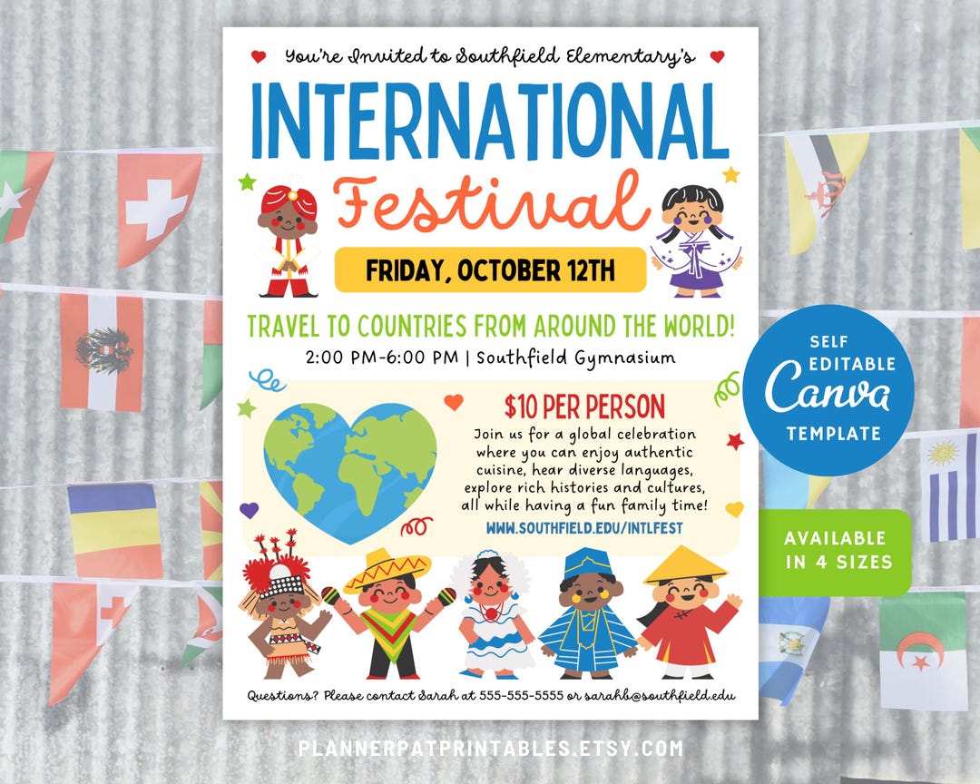 Editable International School Festival Flyer Canva Template ...