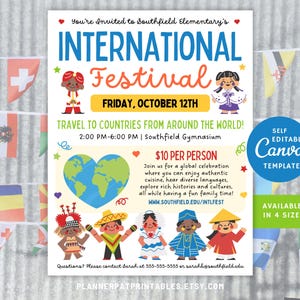 Editable International School Festival Flyer Canva Template ...
