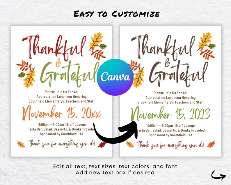 Editable Fall Appreciation Flyer, Thanksgiving Luncheon Invite (canva ...