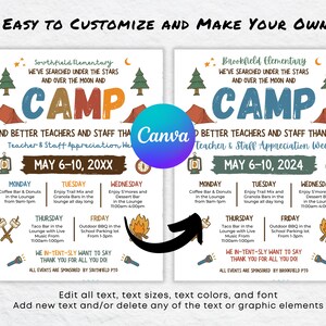 Editable Camp Theme Teacher & Staff Appreciation Day Camping Itinerary ...