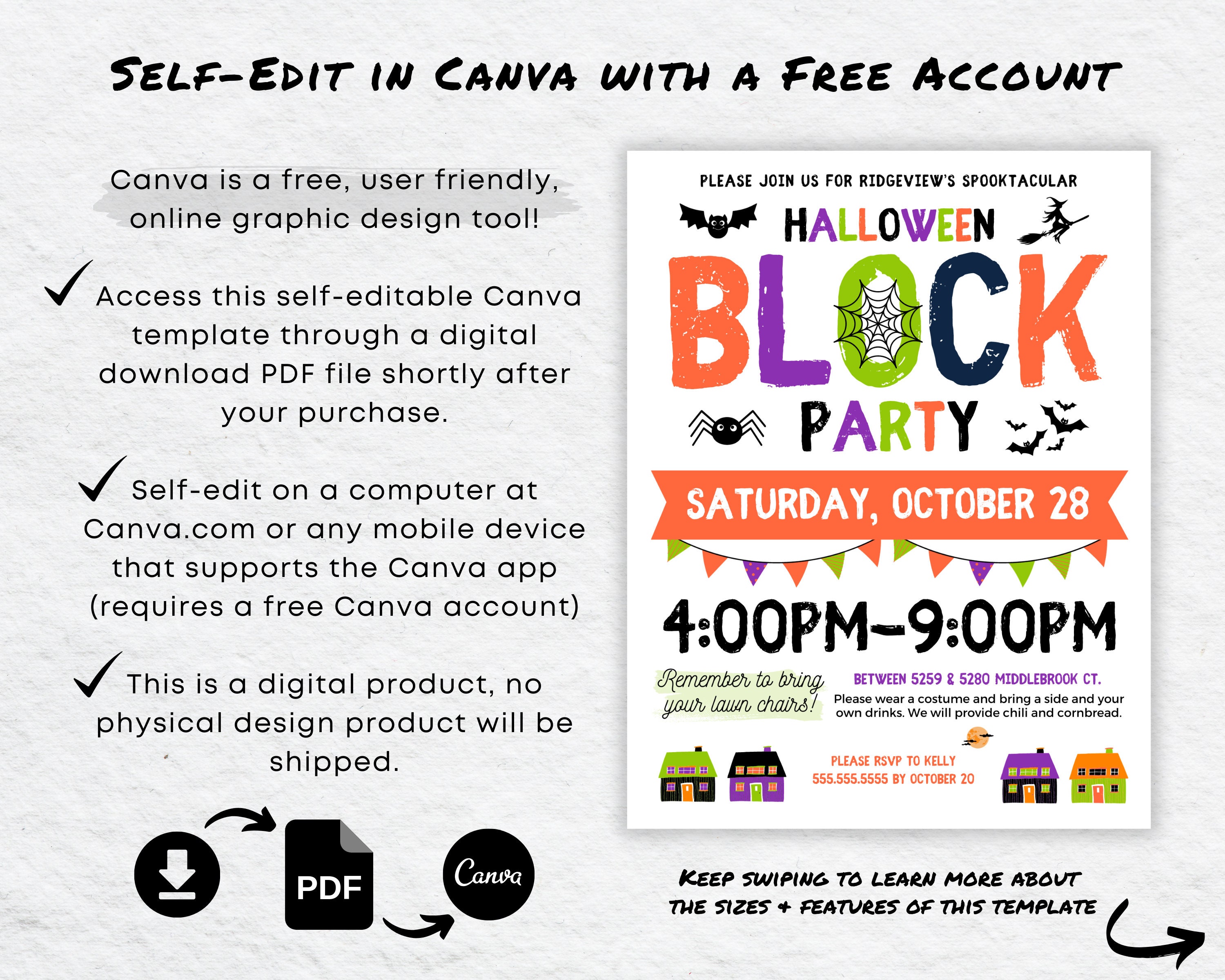 Editable Halloween Block Party Flyer Template | Neighborhood Trick-or ...