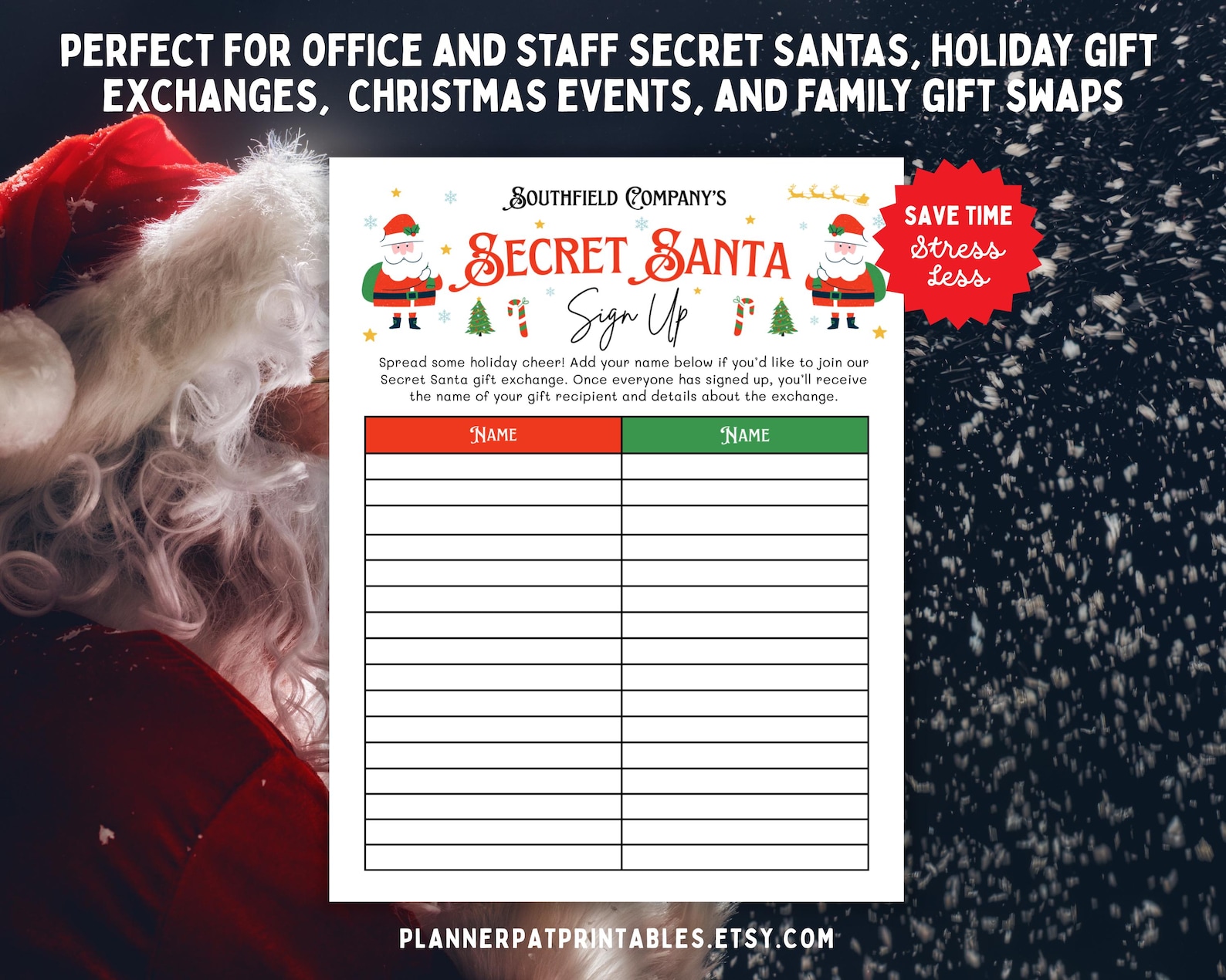 Secret Santa Sign up Sheet | Editable Christmas Gift Exchange Form ...