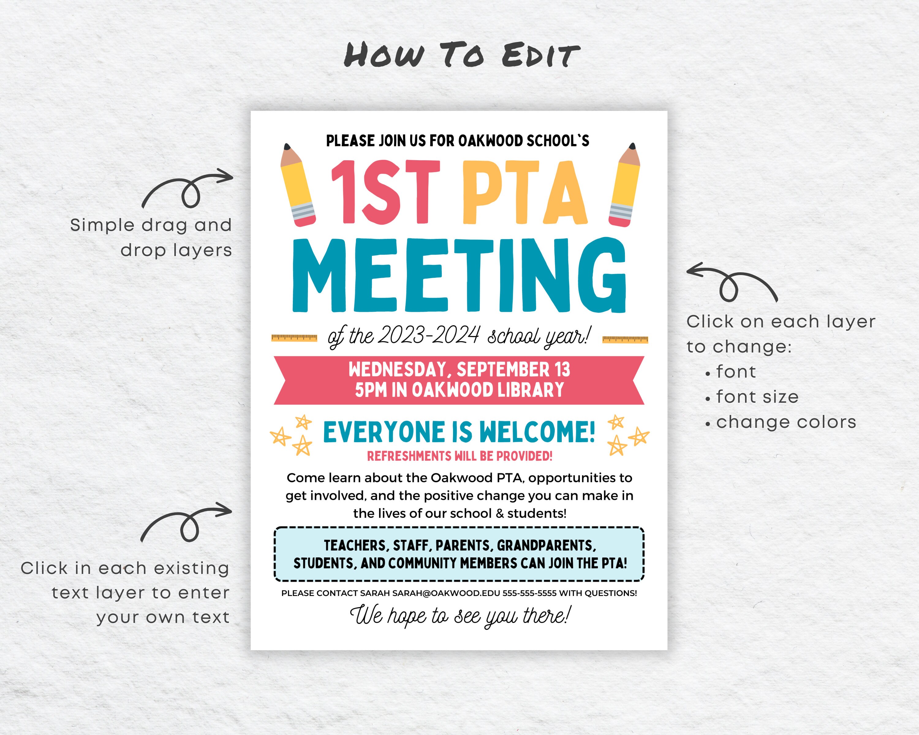 PTO PTA Meeting Flyer Editable Template for Back to School 1st - Etsy UK