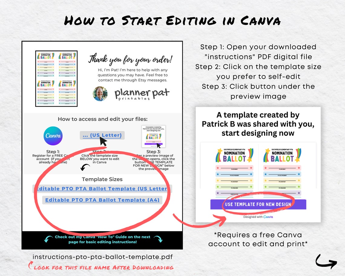 Editable PTO PTA Elections Ballot Template, Board Member Nomination ...