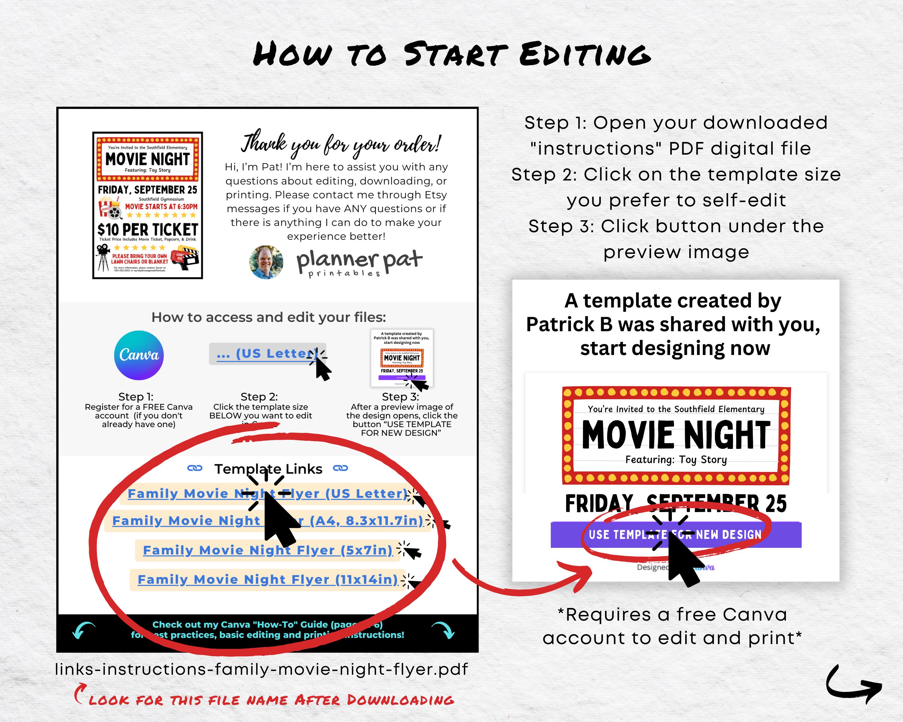Editable Family Movie Night Flyer Template: Canva School Movie Party ...