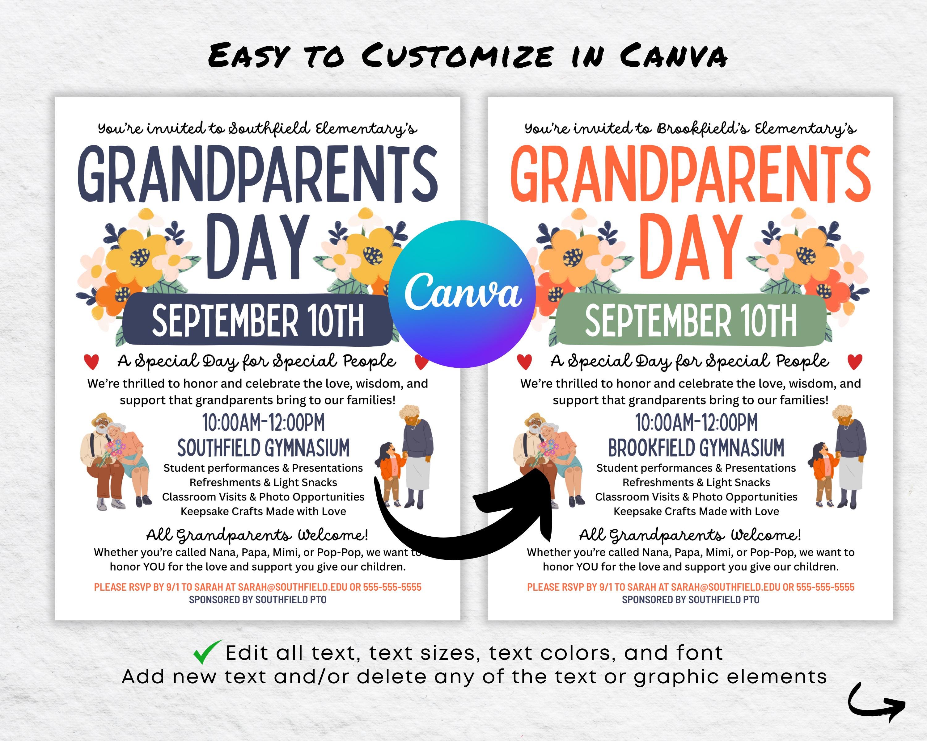 Editable Grandparents Day Flyer Template: School Event Invitation ...