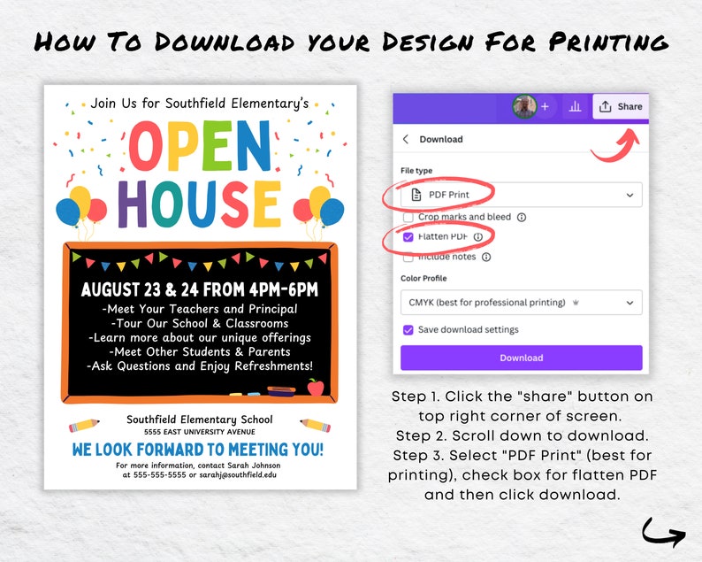 School Open House Flyer Template: Editable Invitation (canva) - Etsy