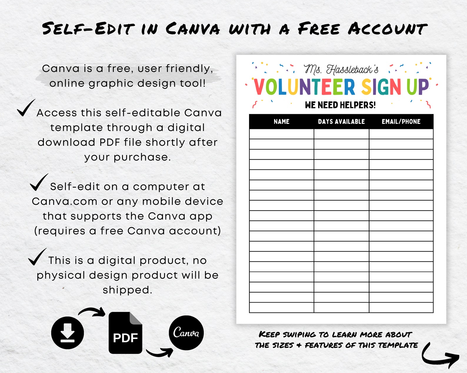 Editable Classroom Volunteer Sign up Sheet, Teacher Volunteer Canva ...