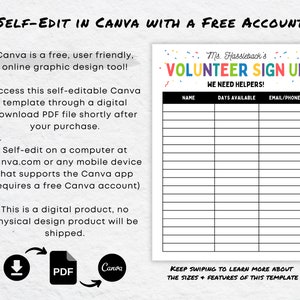Editable Classroom Volunteer Sign up Sheet, Teacher Volunteer Canva ...