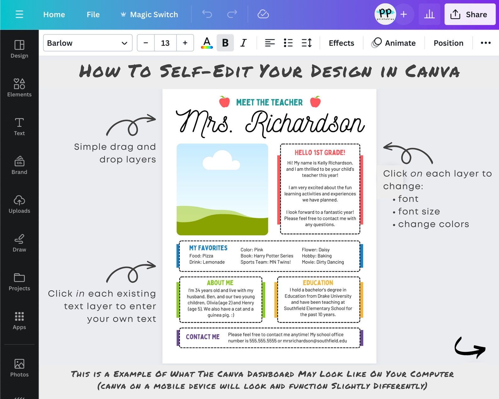 Editable Meet the Teacher Flyer Template, Open House Introduction ...