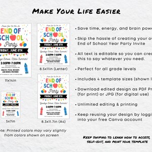 Editable End of School Year Party Invite Template Printable, Edit in ...