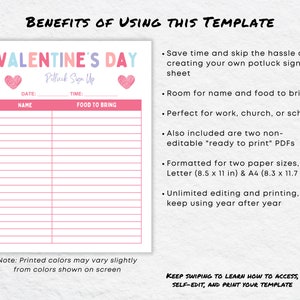 Valentine Day Potluck Sign up Sheet Printable, Galentine Party, Canva ...