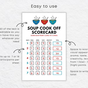 Soup Cook off Scorecard Printable for Soup Competition, Editable in ...