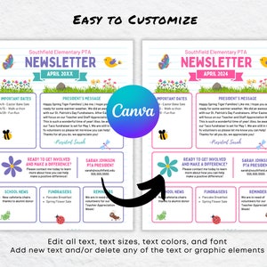 Editable April Newsletter Template, Spring PTO PTA School News, Canva ...