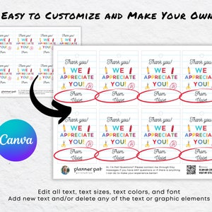 Editable Teacher & Staff Appreciation Thank You Gift Tags Canva ...