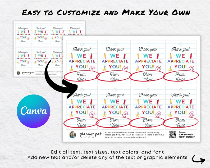 Editable Teacher & Staff Appreciation Thank You Gift Tags Canva ...