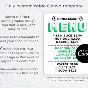 DIY Soccer Concession Stand Menu Price Sheet Canva Editable Template - Etsy