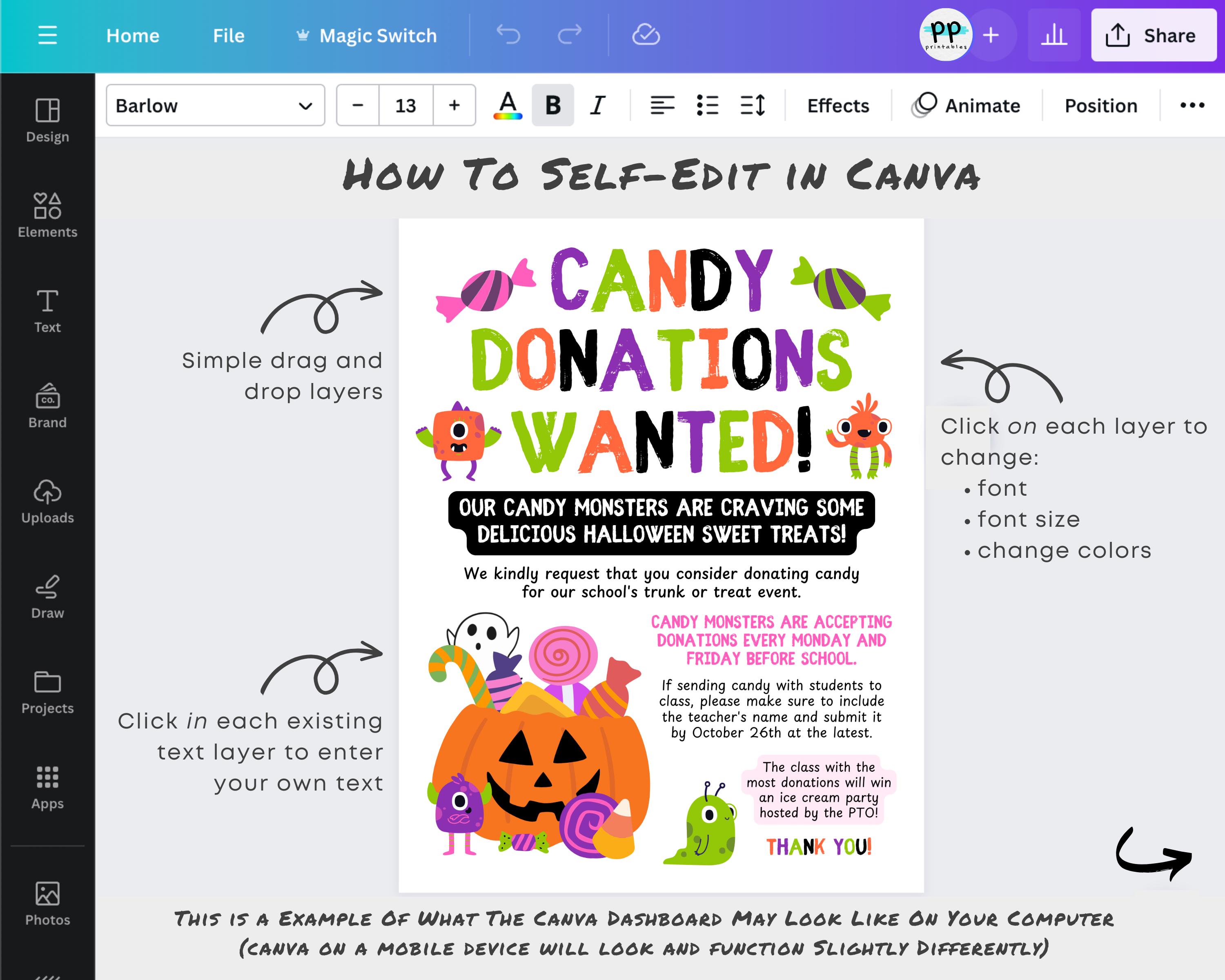 Editable Candy Donation Flyer Template: Trunk or Treat (canva, Digital ...