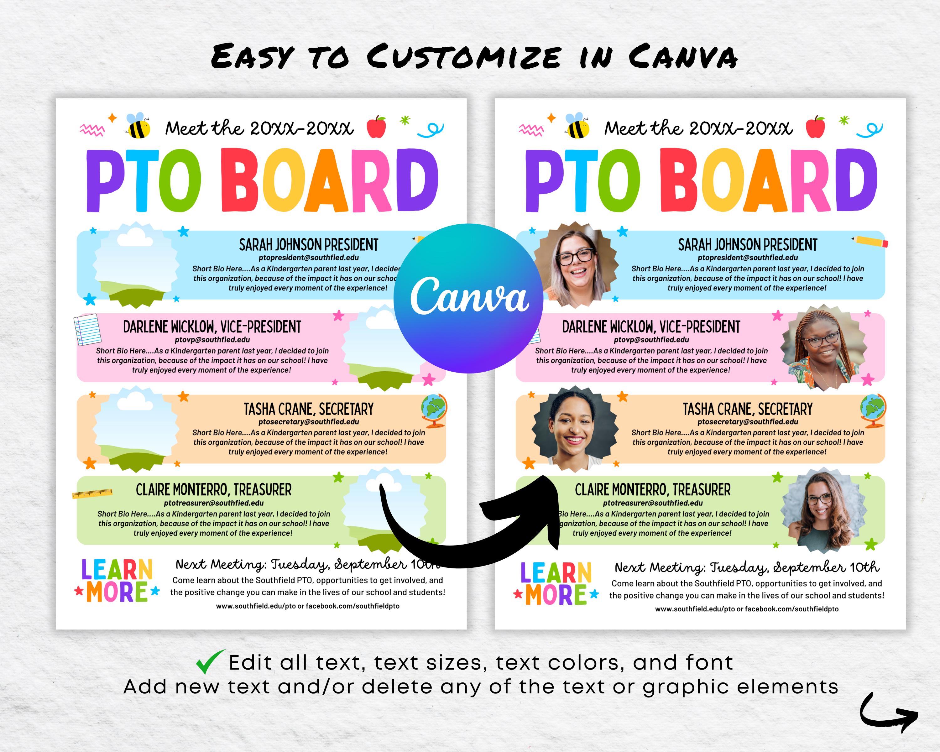 Meet the PTO Flyer: Editable School PTA Introductions Canva Template ...