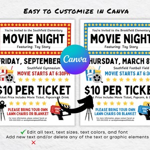 Editable Family Movie Night Flyer Template: Canva School Movie Party ...