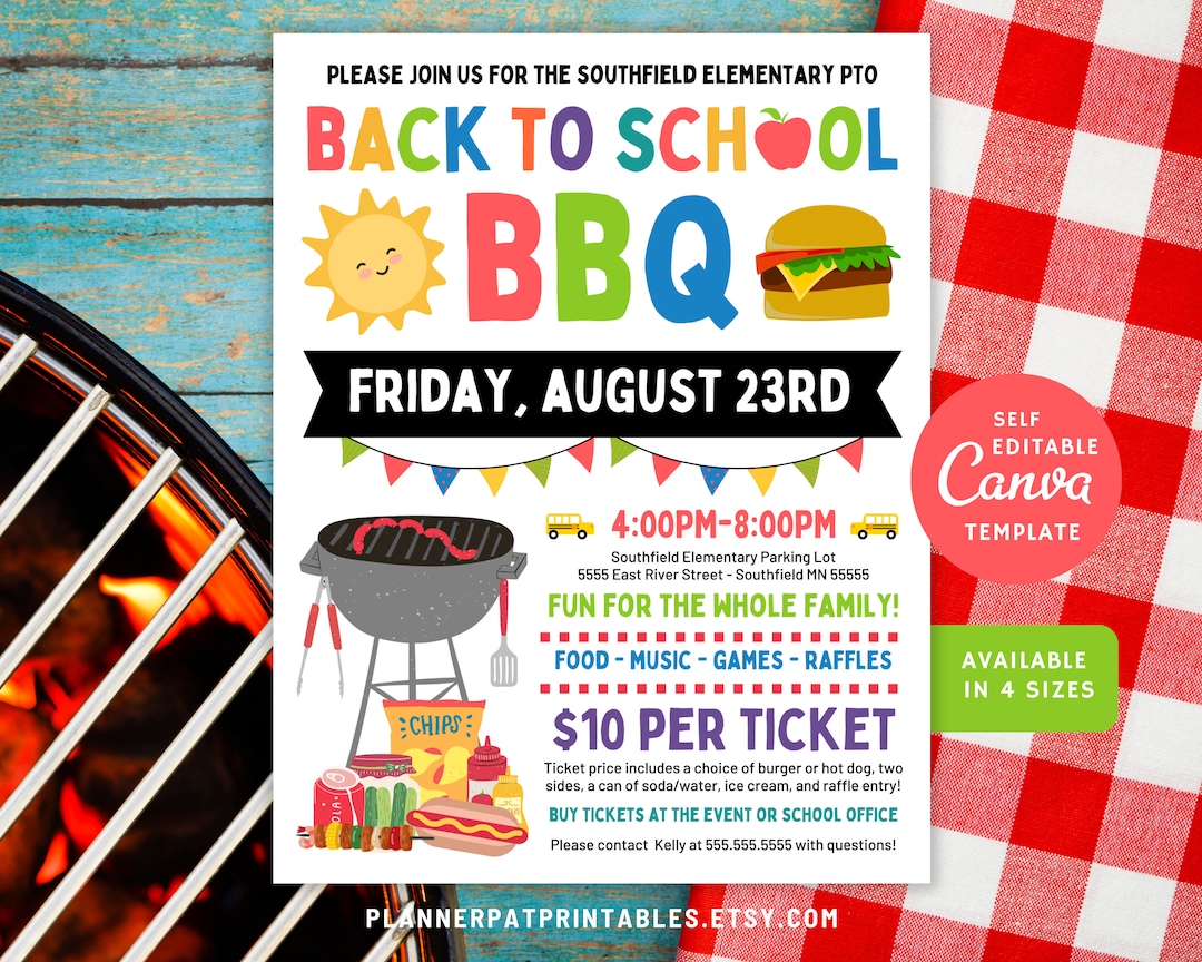 Editable Back to School BBQ Flyer Template, Welcome Back Picnic ...