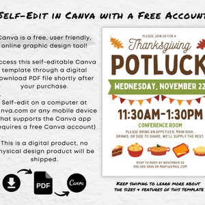 Thanksgiving Potluck Flyer: Editable Fall Appreciation Invitation ...