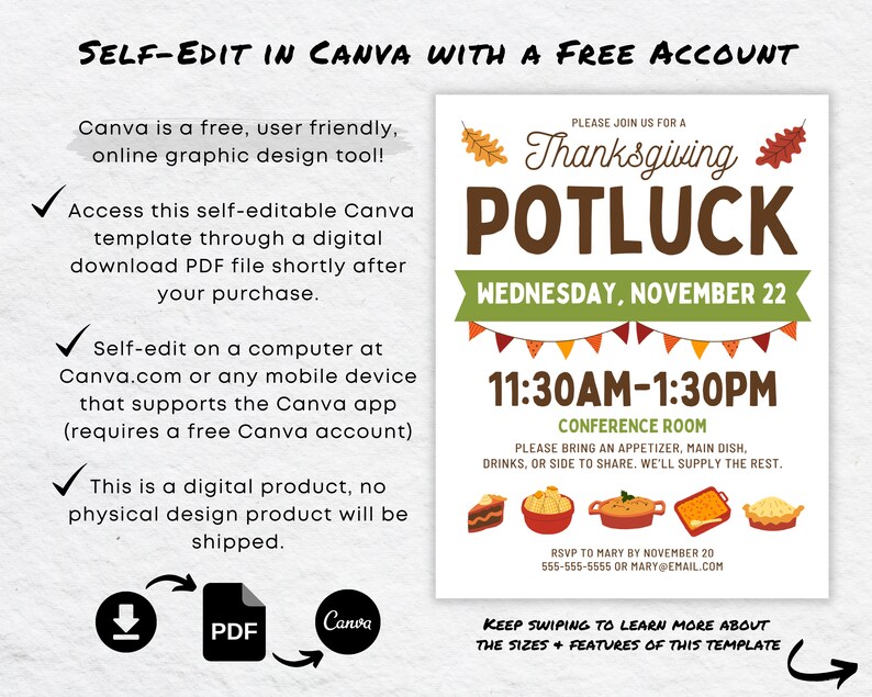 Thanksgiving Potluck Flyer: Editable Fall Appreciation Invitation ...