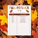 Fall Potluck Sign up Sheet Printable Autumn Harvest Potluck Party ...