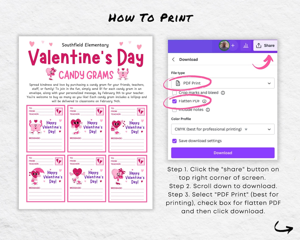 Editable Valentines Day Candy Grams | Fundraiser Printable Canva ...