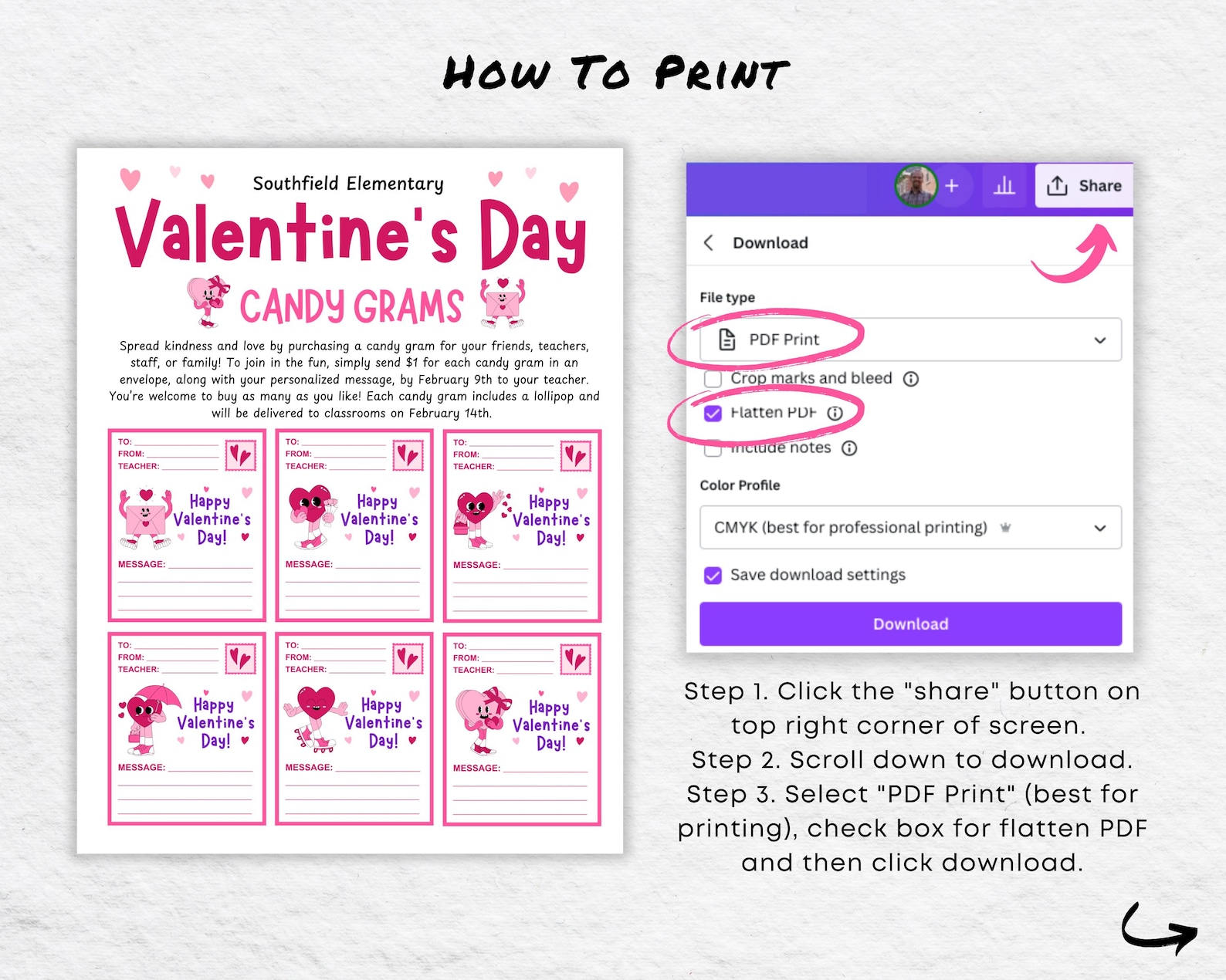 Editable Valentines Day Candy Grams | Fundraiser Printable Canva ...