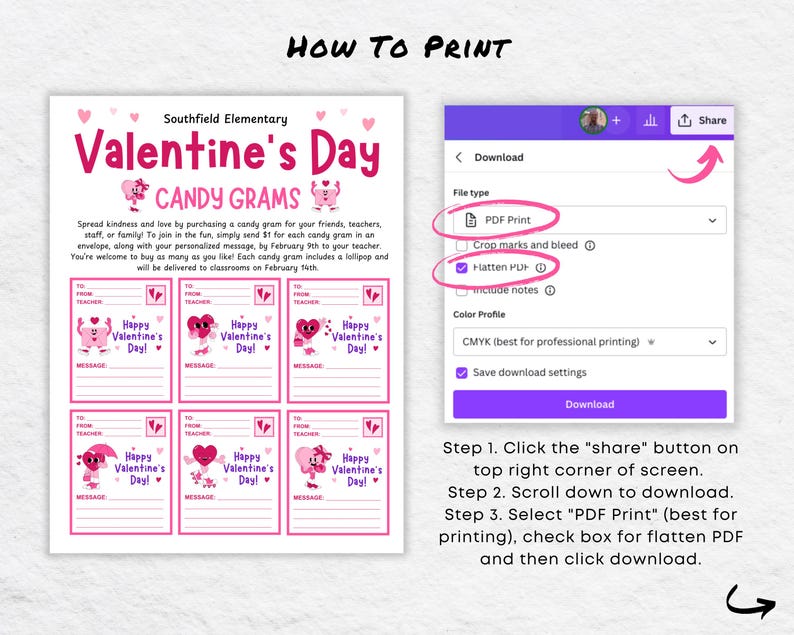 Editable Valentines Day Candy Grams | Fundraiser Printable Canva ...