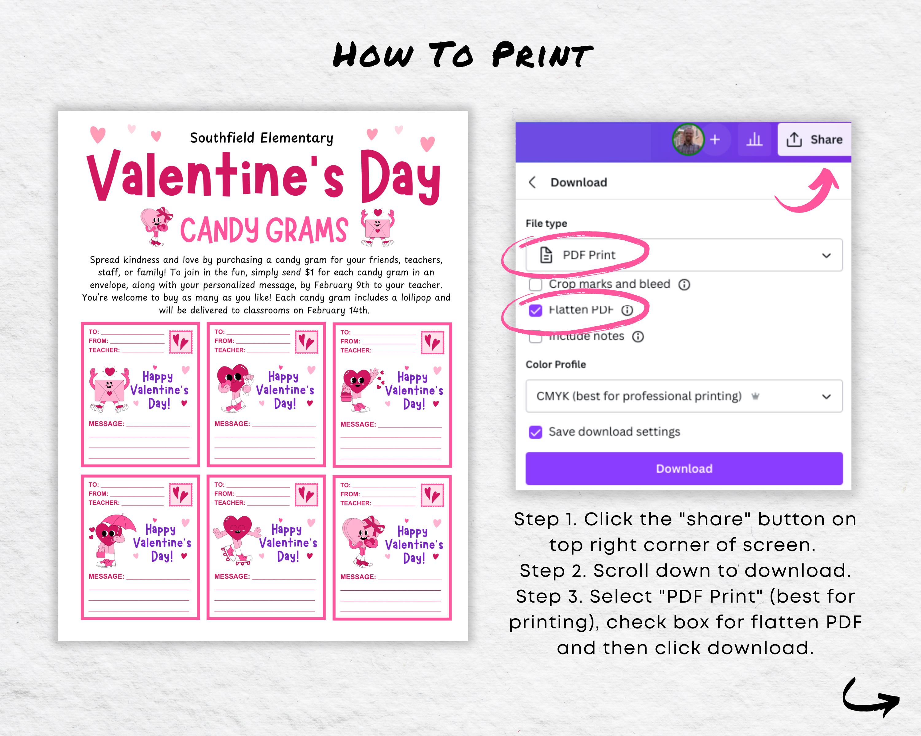 Editable Valentines Day Candy Grams | Fundraiser Printable Canva ...