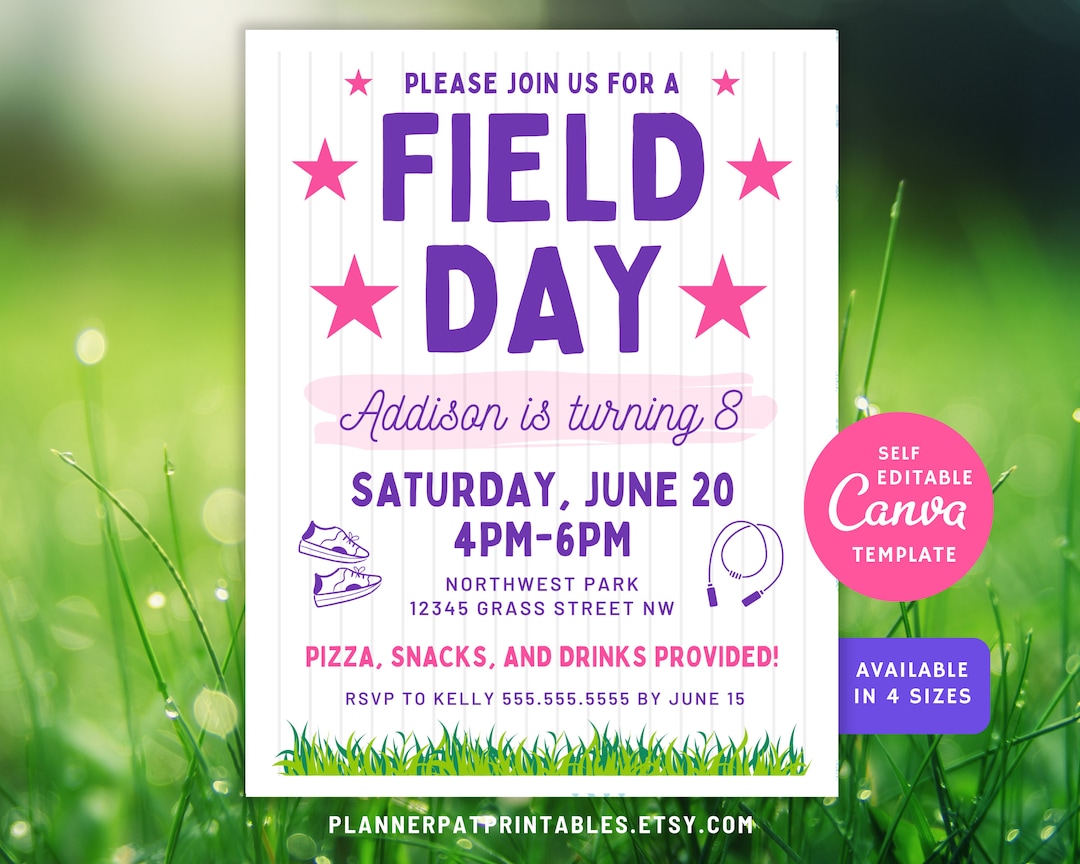 Girls Themed Field Day Invite Editable Template, Olympic Fun Day Invite ...