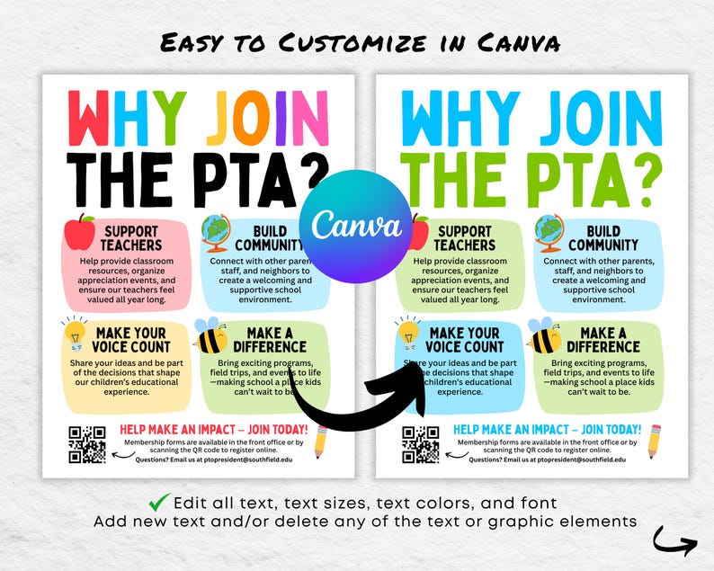 Editable Why Join the PTA Flyer: School Recruitment Poster (canva ...