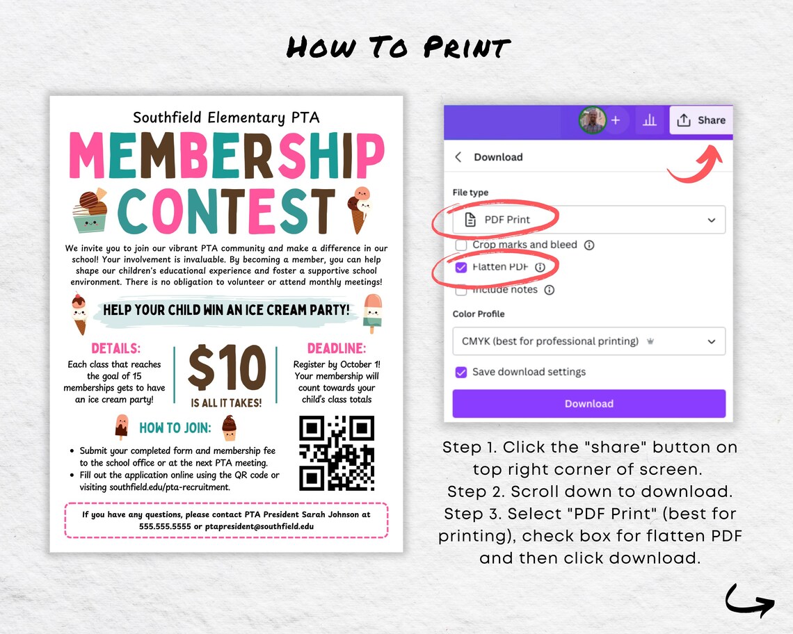 Editable PTA Membership Contest Flyer: Canva Template, School ...