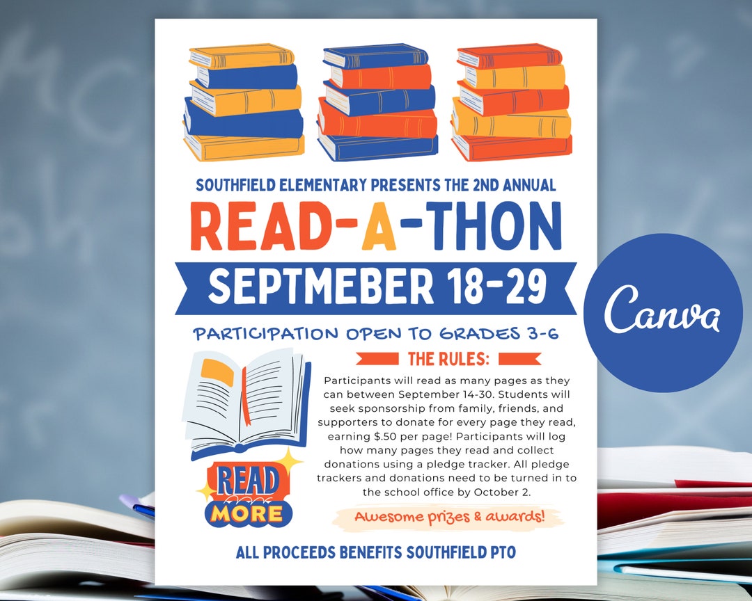 Read-a-thon Flyer Editable Template for Reading Literacy Fundraiser ...