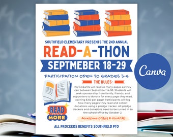 Editable Read-a-thon Flyer Template for Reading Literacy Fundraiser ...