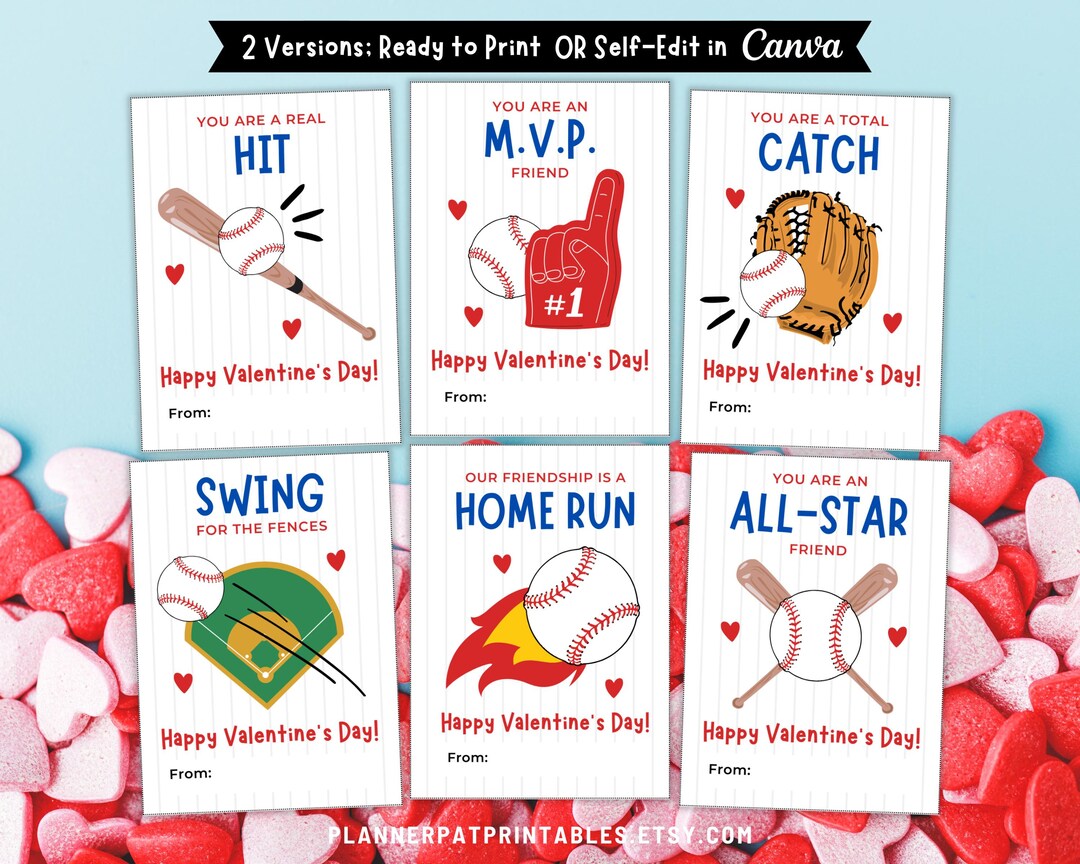 Printable Baseball Valentine Cards, Classroom Valentines for Kids ...