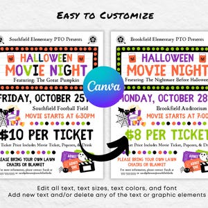 DIY Halloween Movie Night Flyer Template, Editable School Film Event ...