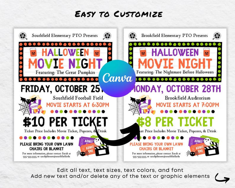 DIY Halloween Movie Night Flyer Template, Editable School Film Event ...