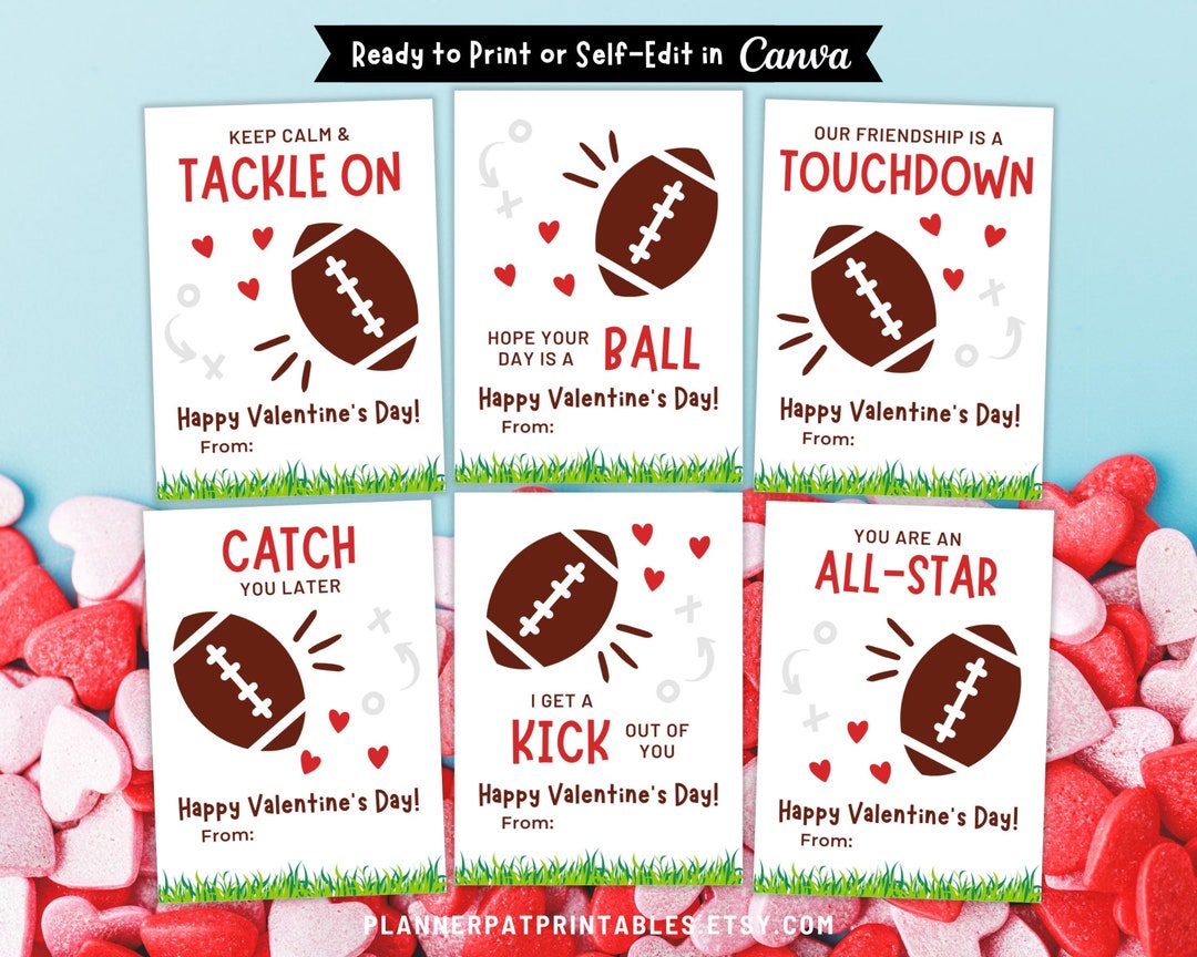 Printable Football Valentine Cards Set, Class Valentines for Kids ...