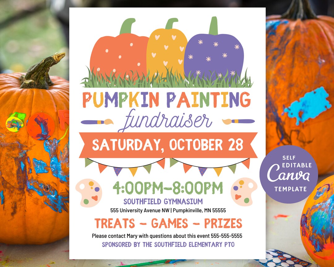 Editable Pumpkin Painting Flyer, School Fundraiser, Canva Template - Etsy