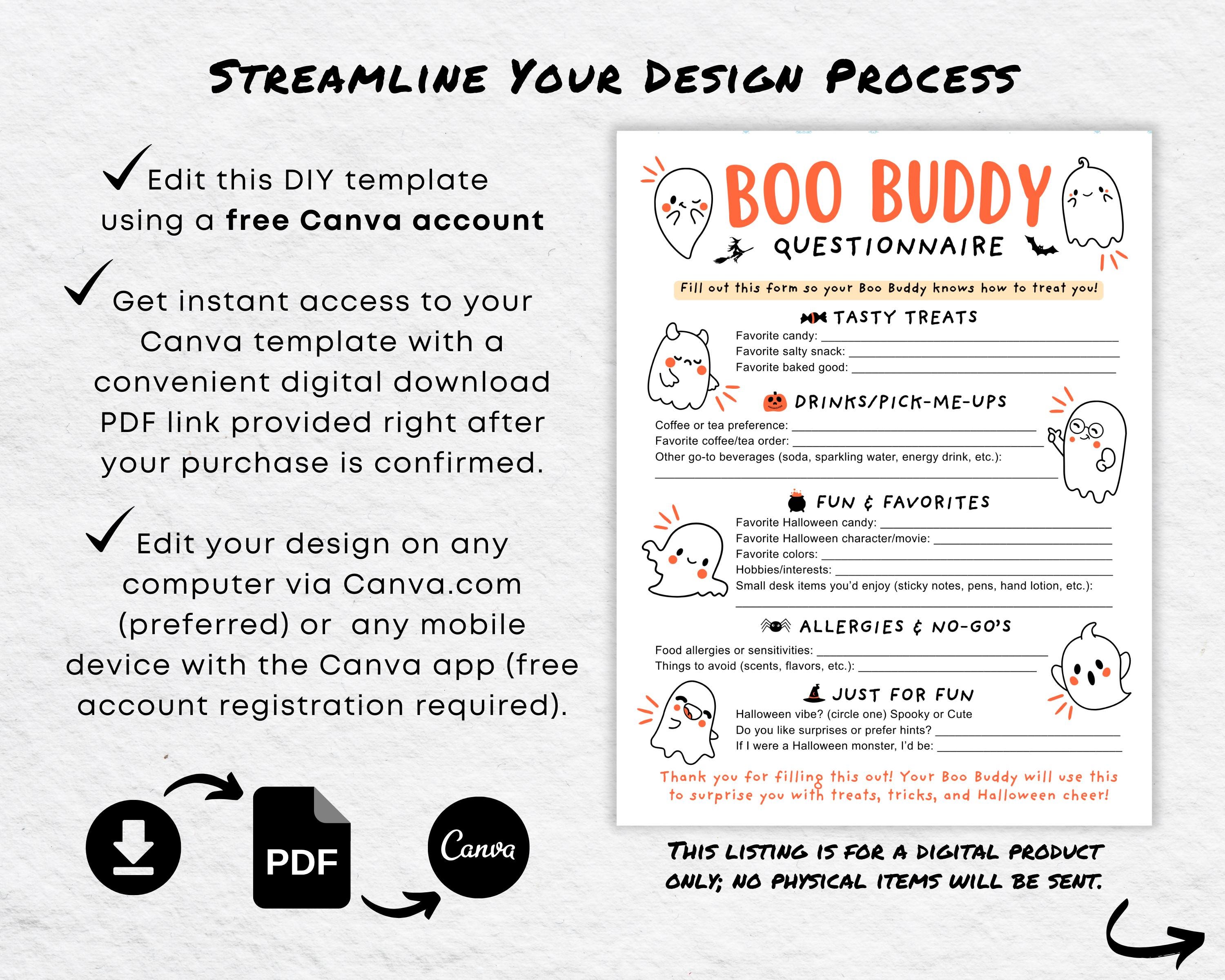 Halloween Boo Buddy Questionnaire PDF | Editable Gift Exchange Survey ...
