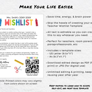 Editable Teacher Wishlist Printable, Classroom Supplies Donation Letter ...