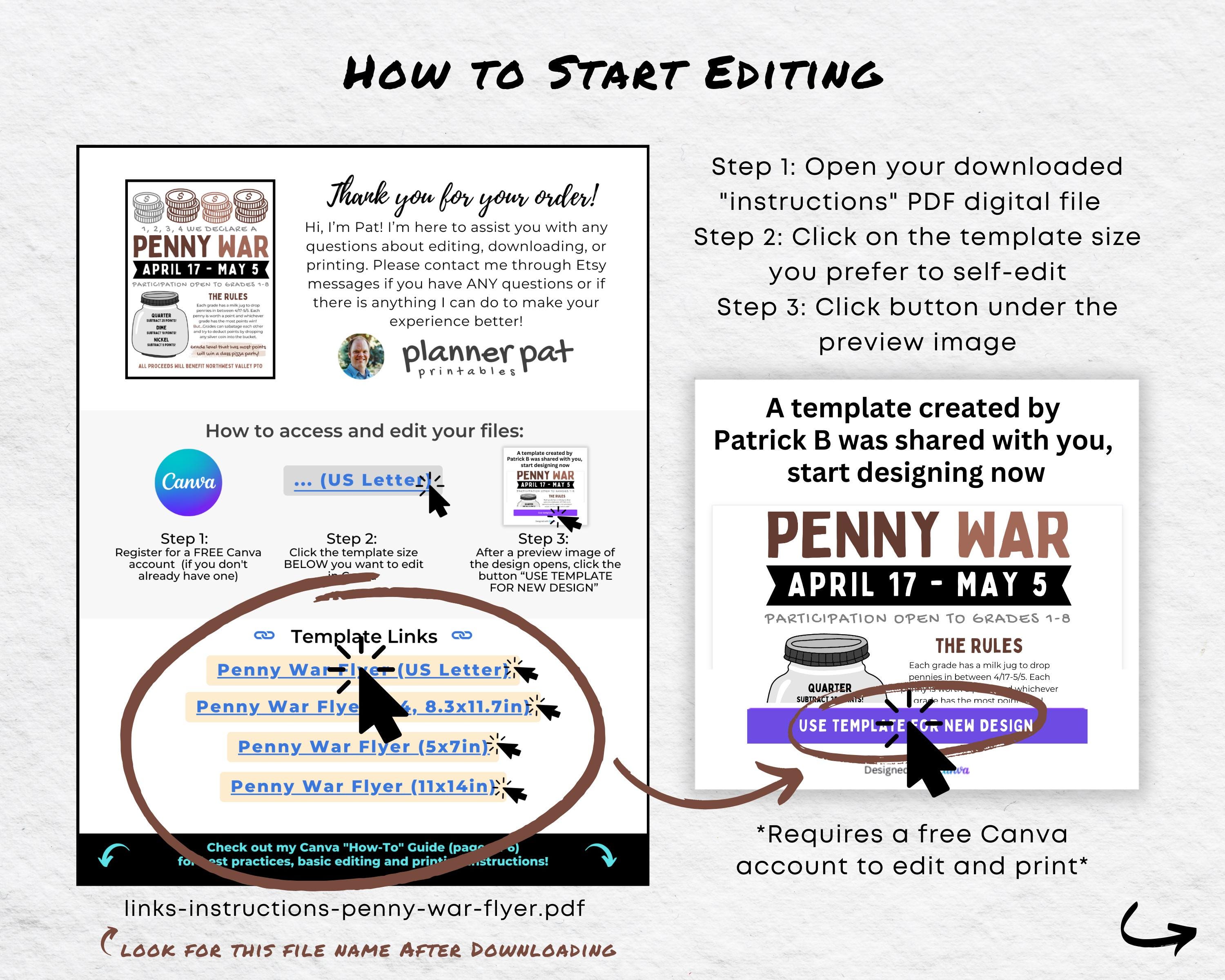 Penny War Flyer Editable Template, Coin Drive Fundraiser, Canva ...