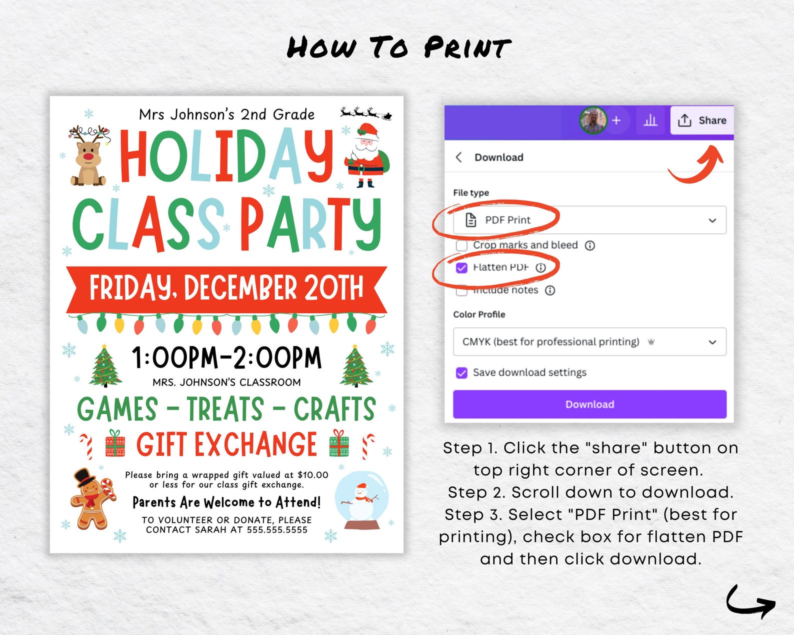 Editable Christmas Class Party Invite, Elementary School Flyer Template ...