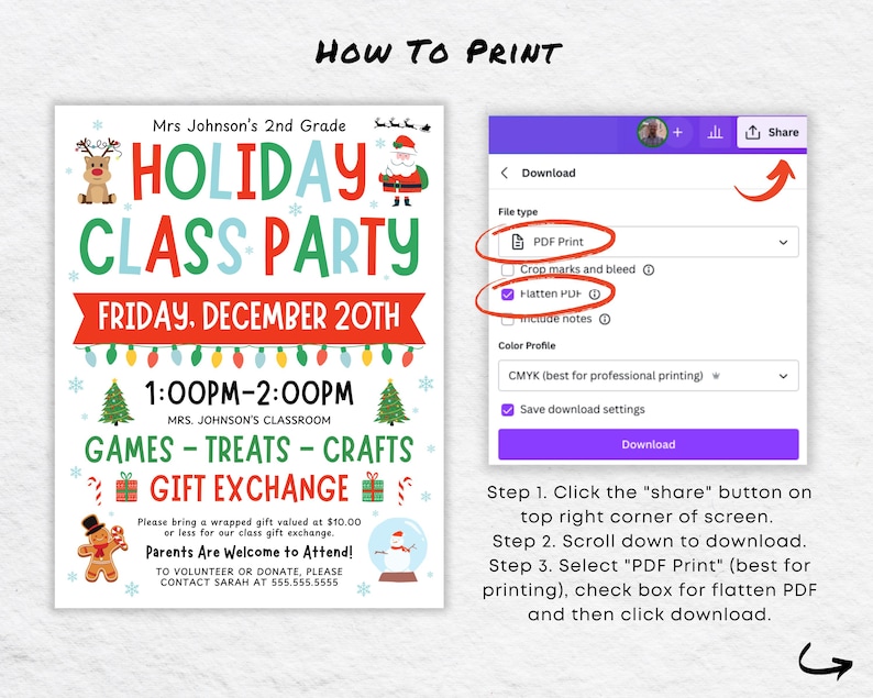 Editable Christmas Class Party Invite, Elementary School Flyer Template ...