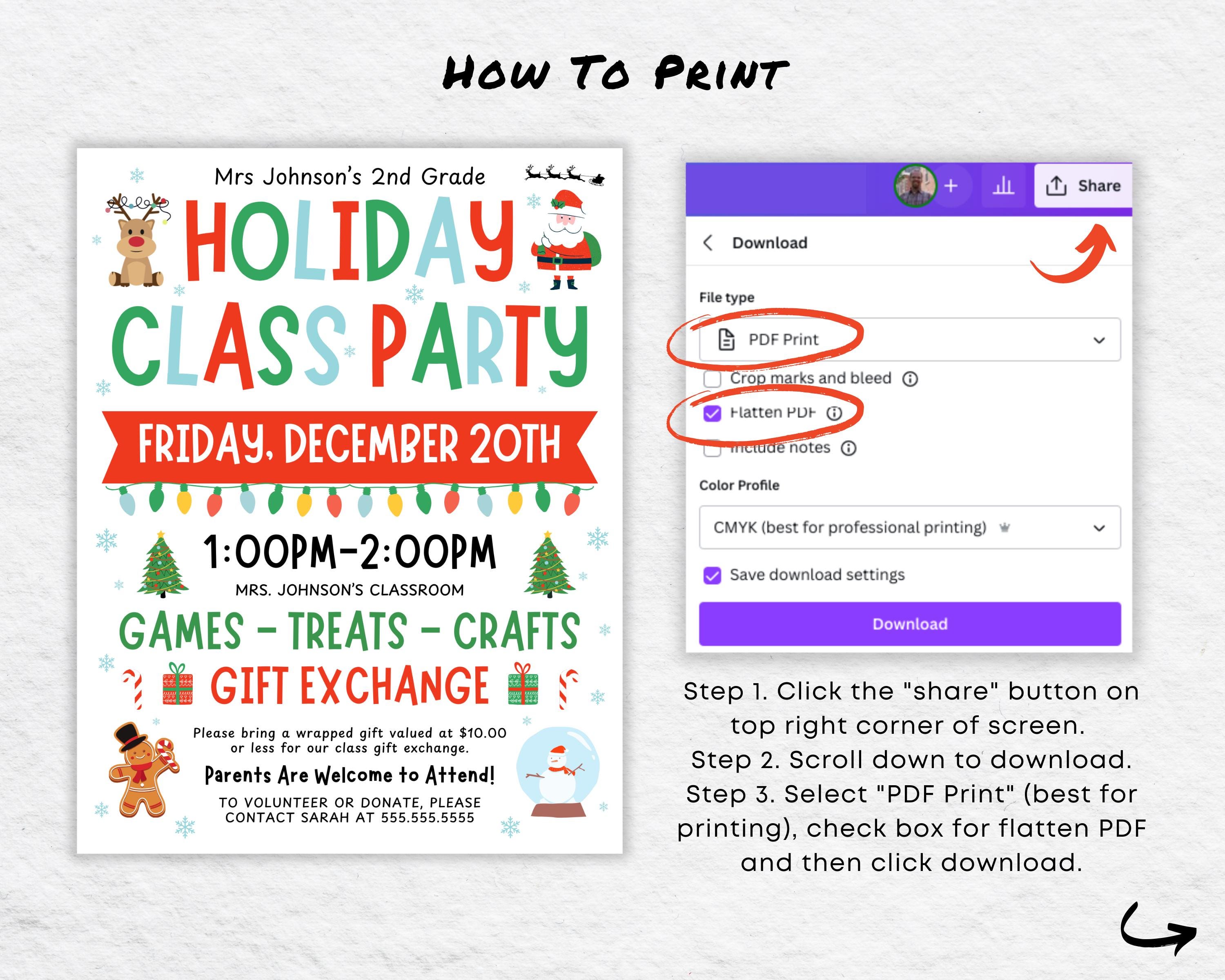 Editable Christmas Class Party Invite, Elementary School Flyer Template ...